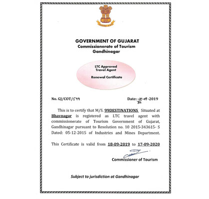 Certificates | 99 DESTINATIONS HOLIDAYS PVT. LTD.